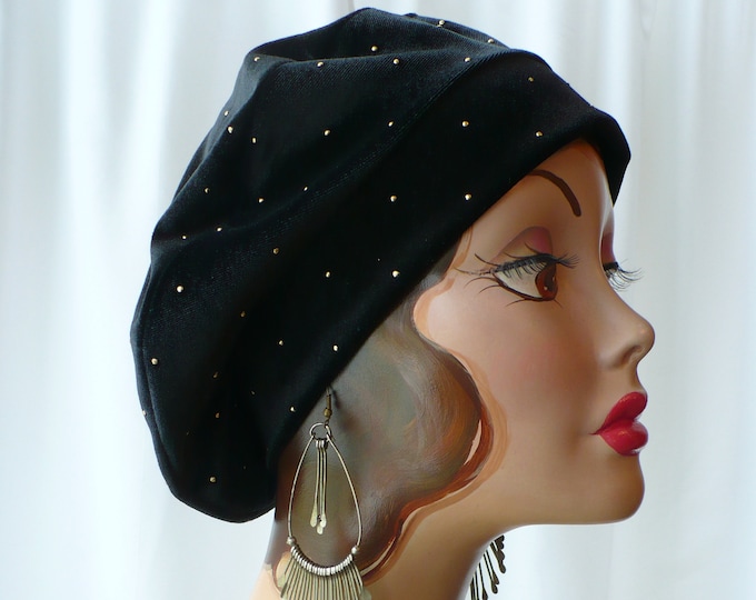 Women's Black Velvet Gold Studded Beret - Etsy