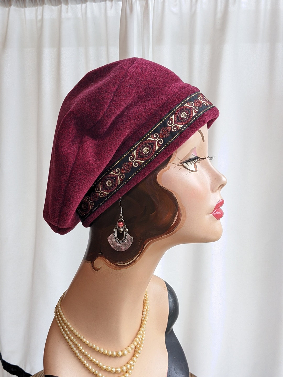Deep Red Heather Beret With Old World Third Eye Trim - Etsy