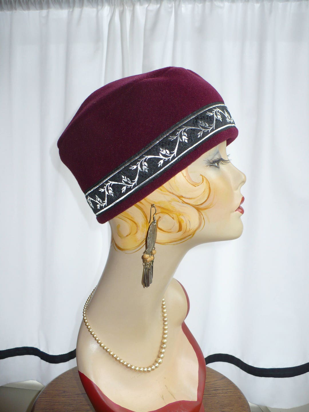 Maroon Fez Cap With Silver Rosebud Trim - Etsy