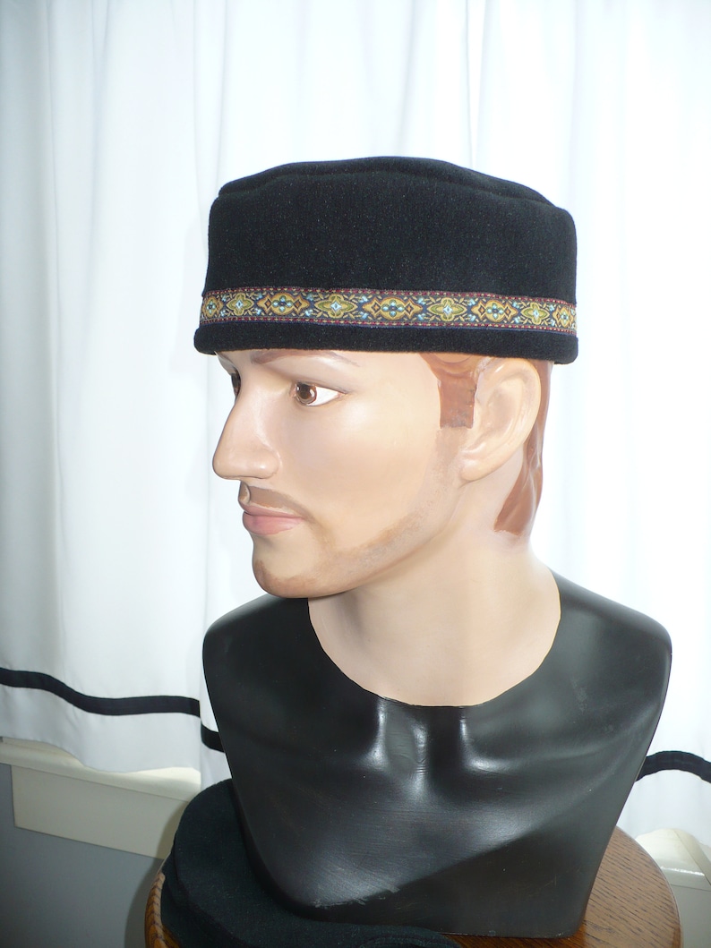 Men's Black Polar Fleece Kufi Fez Cap With Renaissance Trim - Etsy