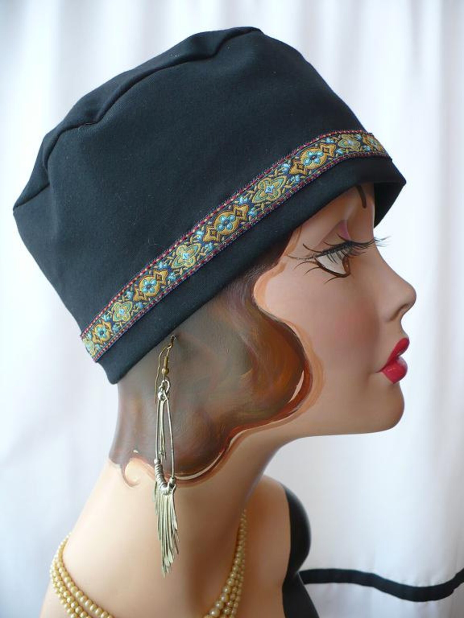 Black Cotton Jersey Fez Cap With Renaisance Style Trim - Etsy