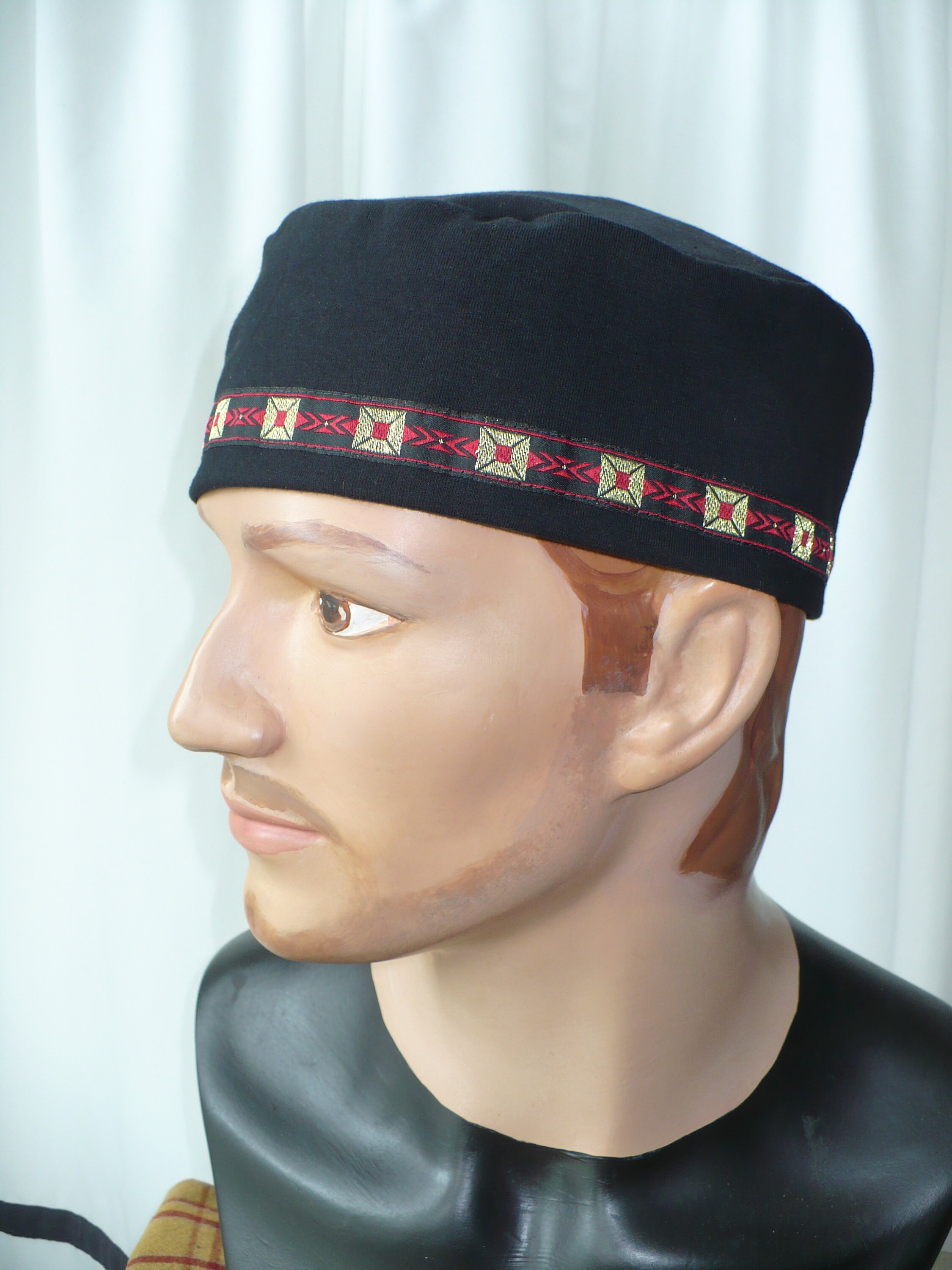 Men's Black Cotton Kufi /fez Cap With Maltese Cross Trim - Etsy