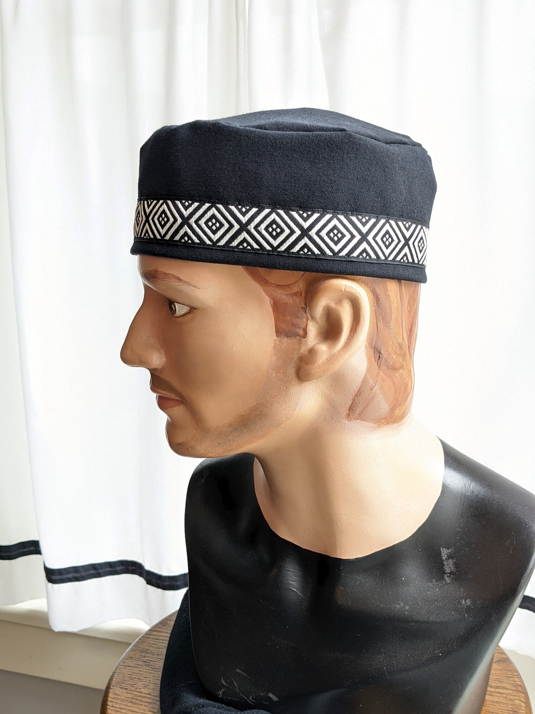 Men's Black Cotton Kufi Fez Cap, Tubetieka, Kazakhi, Drumming Cap - Etsy