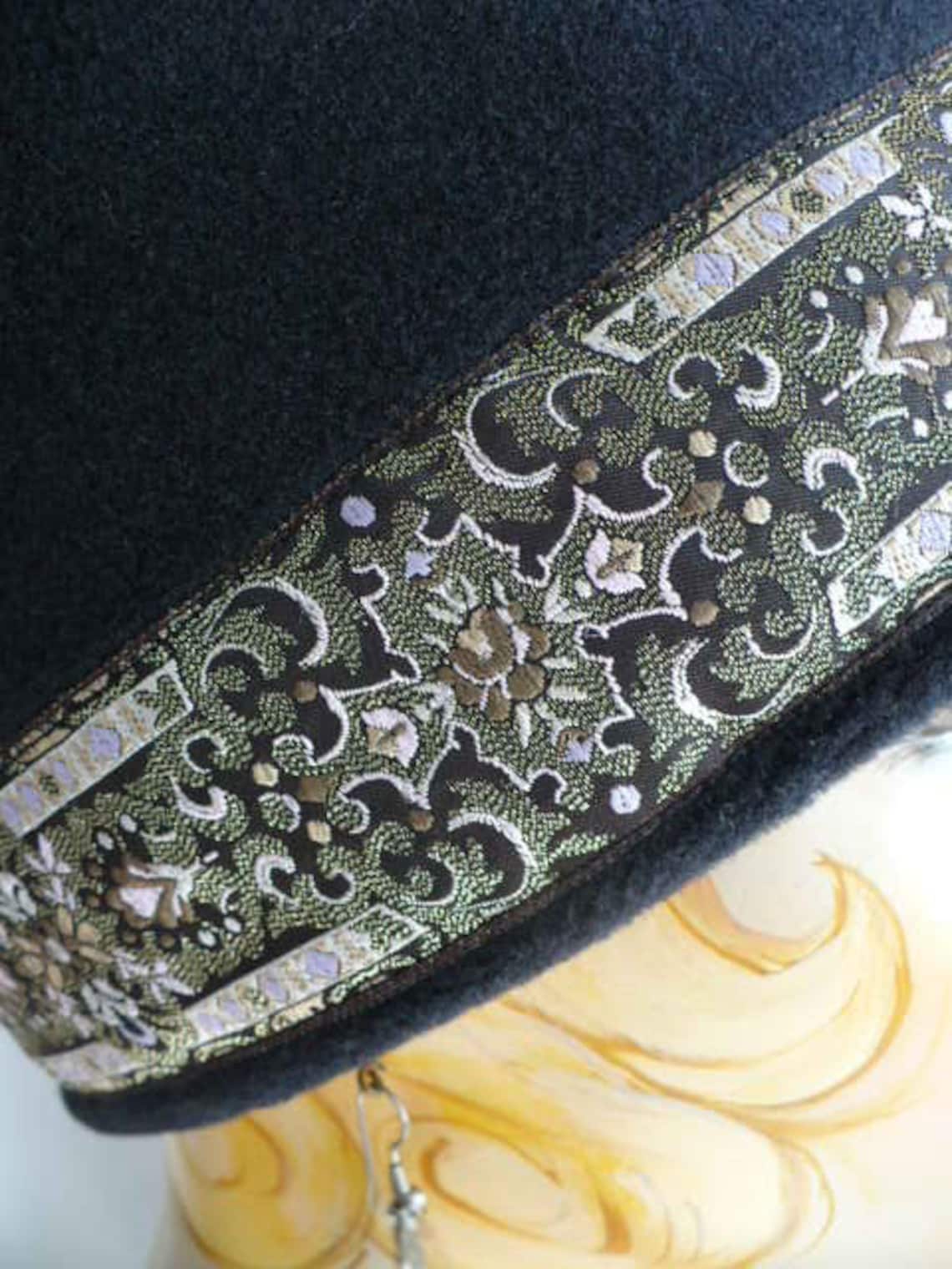 Black Fleece Fez Cap With Wide Edwardian Trim - Etsy