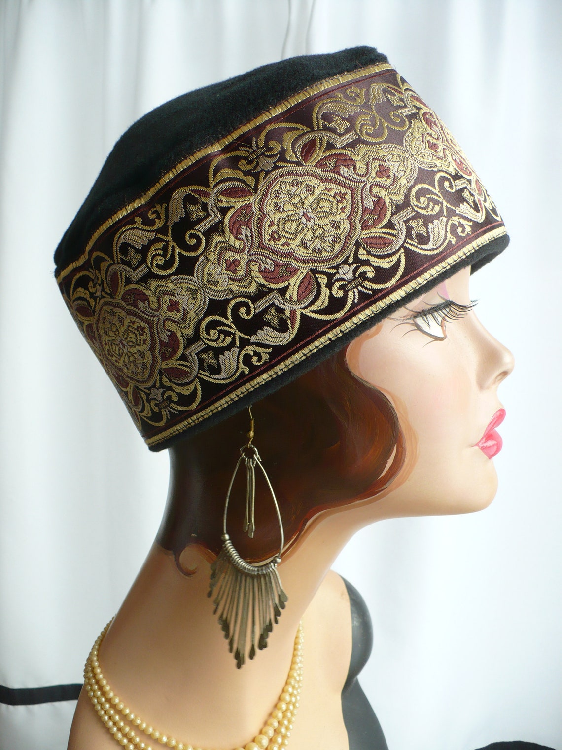 Black Polar Fleece Fez Cap With 3 1/2 Inch Brocade Trim - Etsy