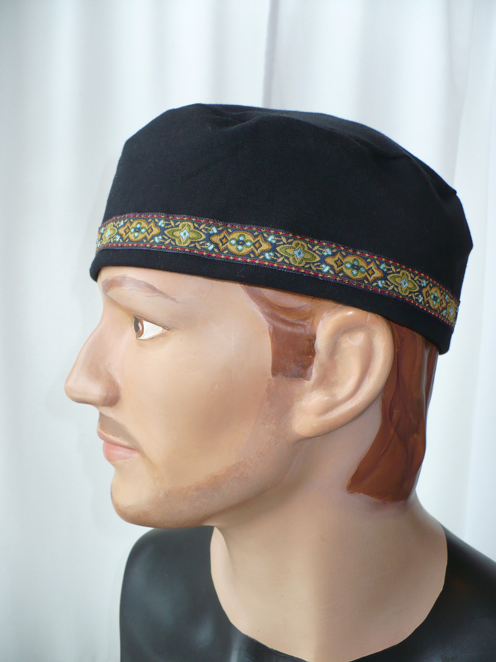 Men's Black Cotton Kufi/fez, Drumming Cap With Renaissance Trim - Etsy