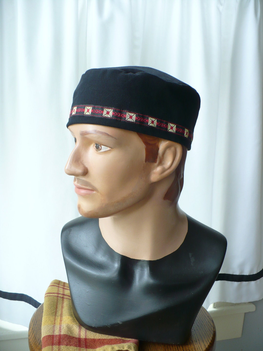 Men's Black Cotton Kufi /fez Cap With Maltese Cross Trim - Etsy