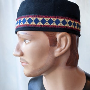 Men's Black Cotton Kufi/fez, Drumming Cap With Runic Diamond Trim - Etsy