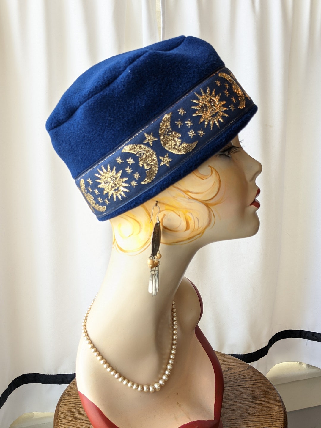 Navy Blue Fez Cap With Wide Celestial Trim for Men and Women - Etsy