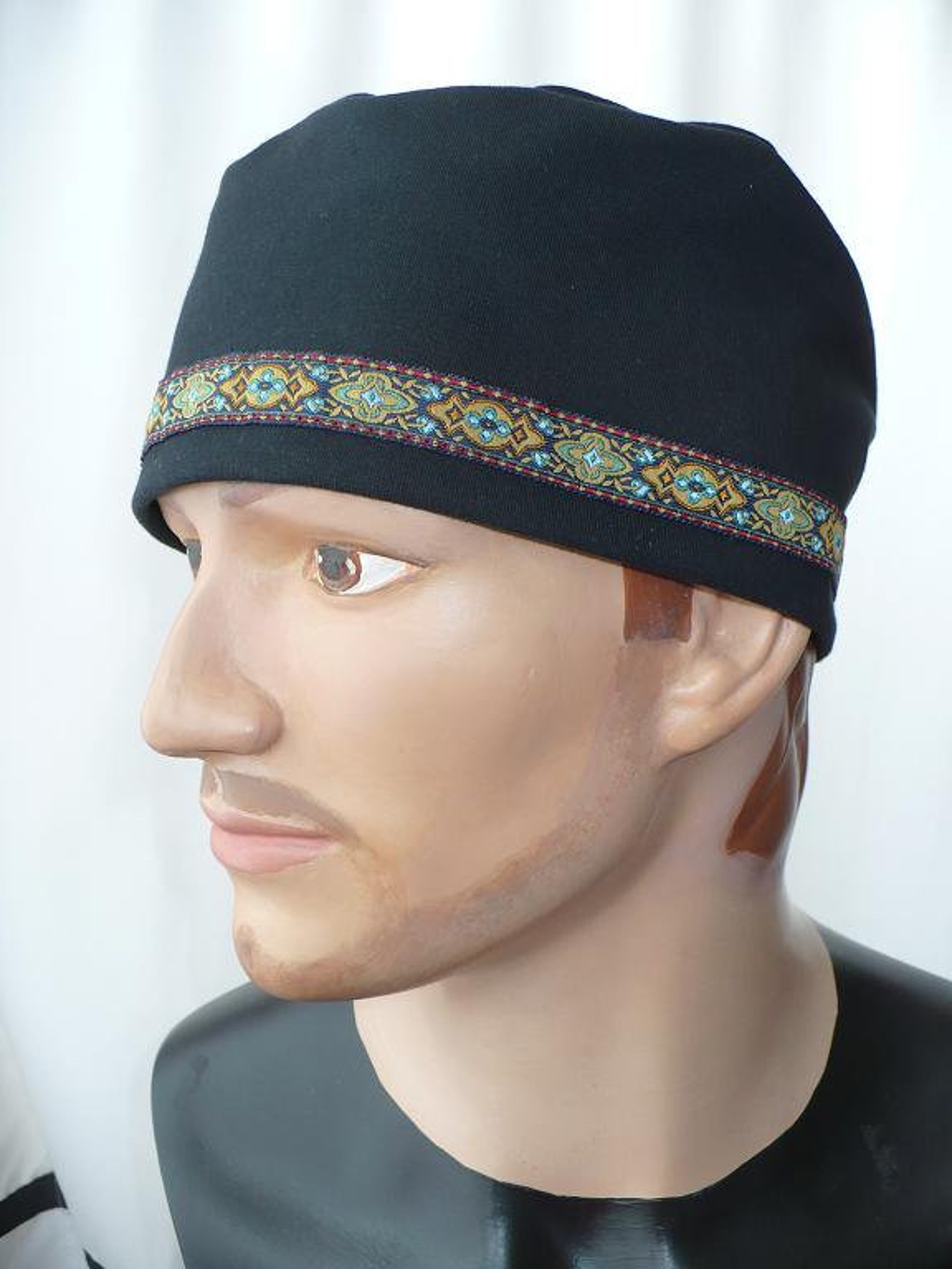 Black Cotton Jersey Fez Cap With Renaisance Style Trim - Etsy