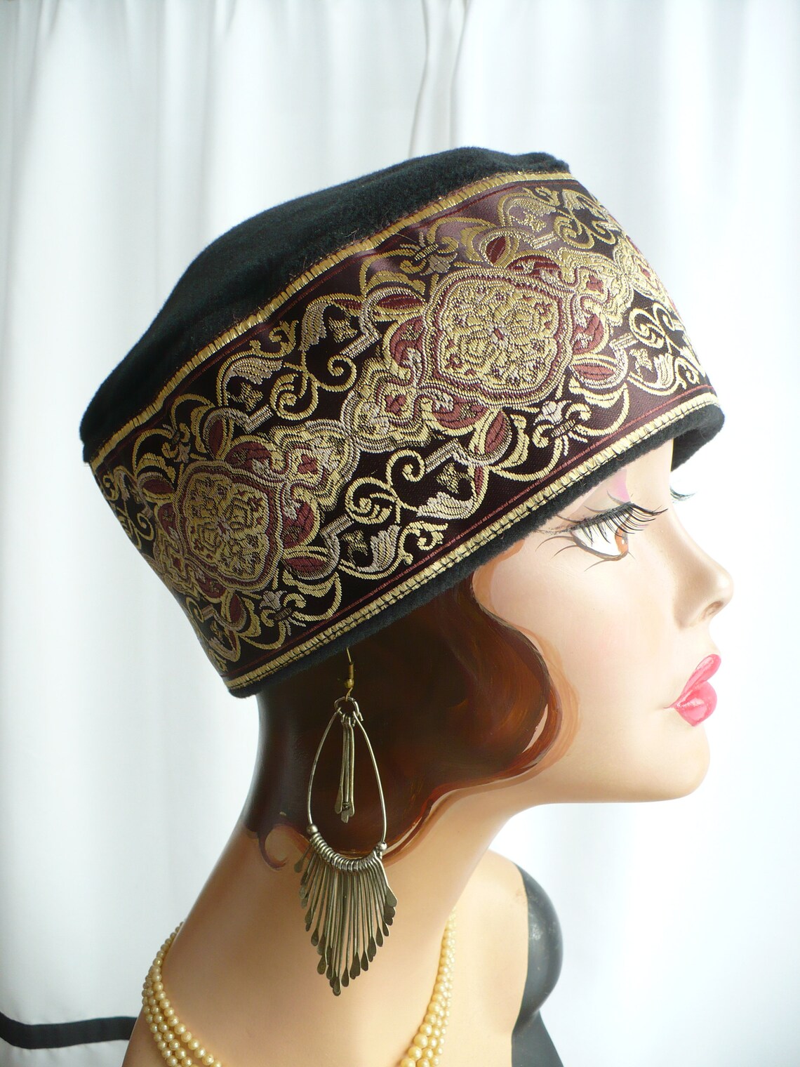 Black Polar Fleece Fez Cap With 3 1/2 Inch Brocade Trim - Etsy