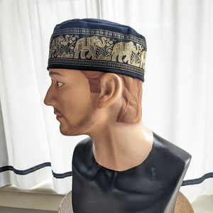 Men's Black Cotton Kufi/fez, Drumming Cap With Wide Elephant Trim ...