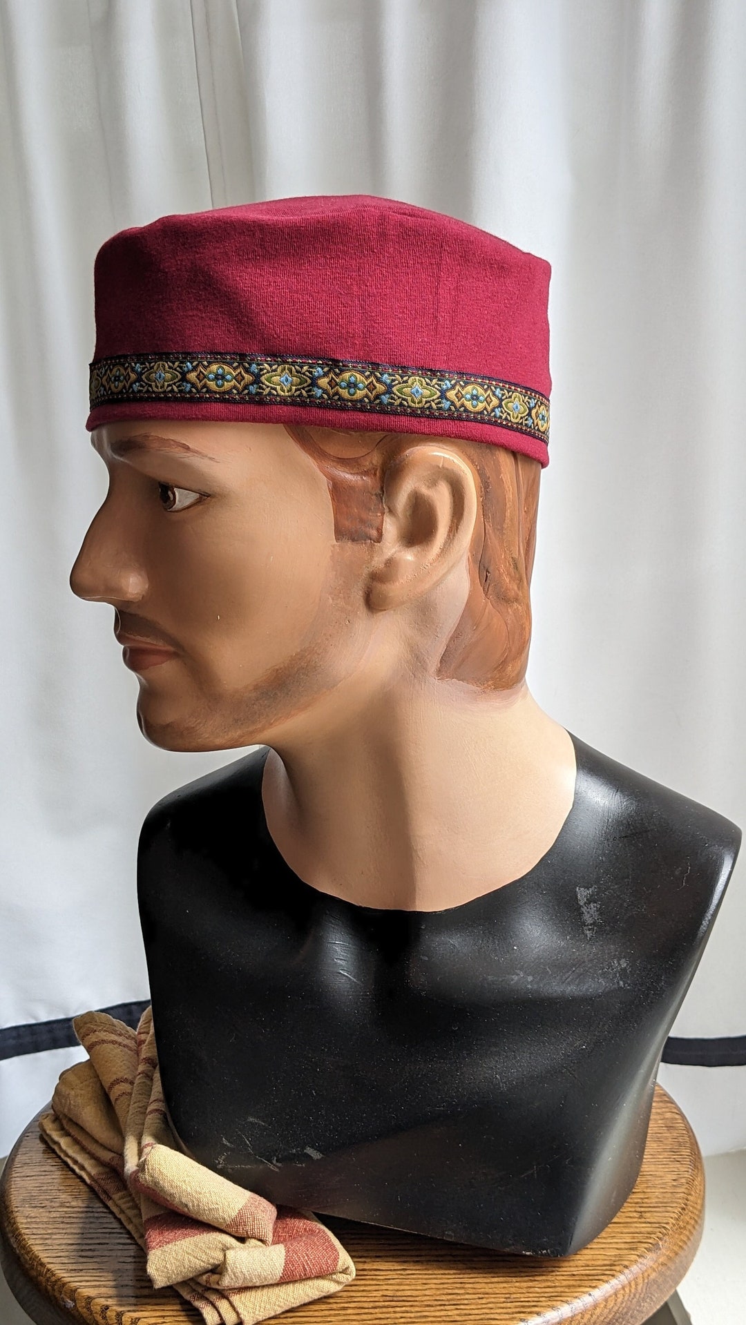 Brick Red Cotton Kufi Fez Cap With Renaissance Trim - Etsy