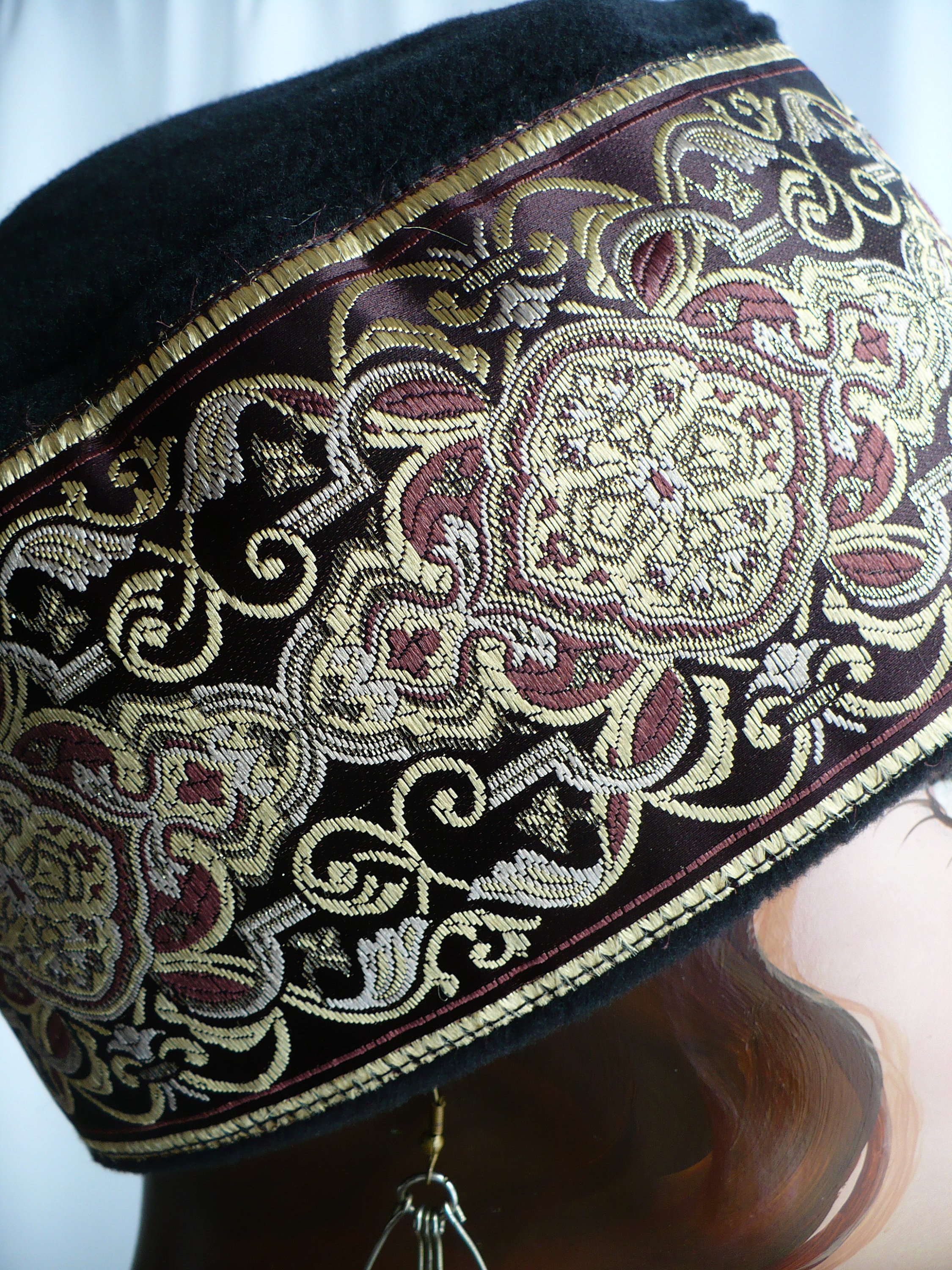 Black Polar Fleece Fez Cap With 3 1/2 Inch Brocade Trim - Etsy