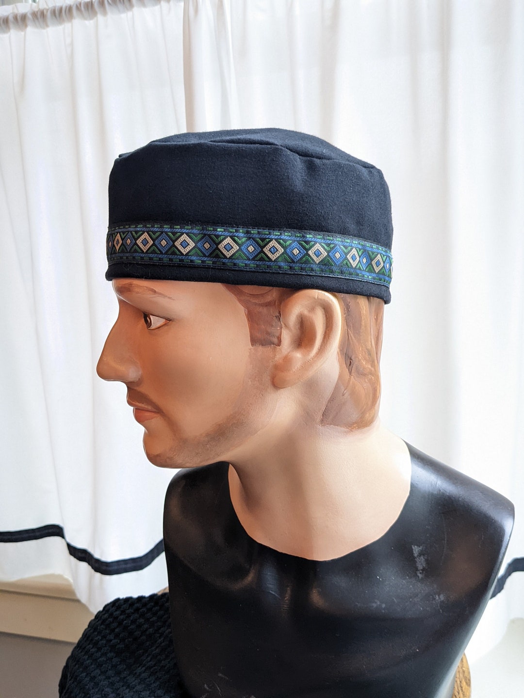 Men's Black Cotton Kufi/fez, Drumming Cap With Diamond Trim - Etsy