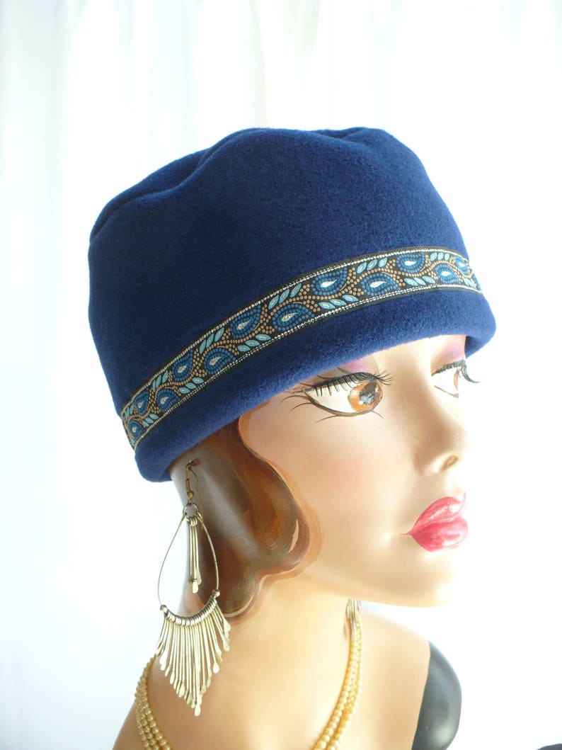 Navy Blue Fez Cap With Running Leaf Jacquard Trim - Etsy