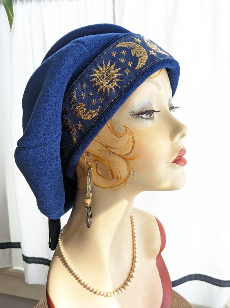 Oversize 13 Inch Deep Navy Fleece Beret With Celestial Trim Etsy 7163
