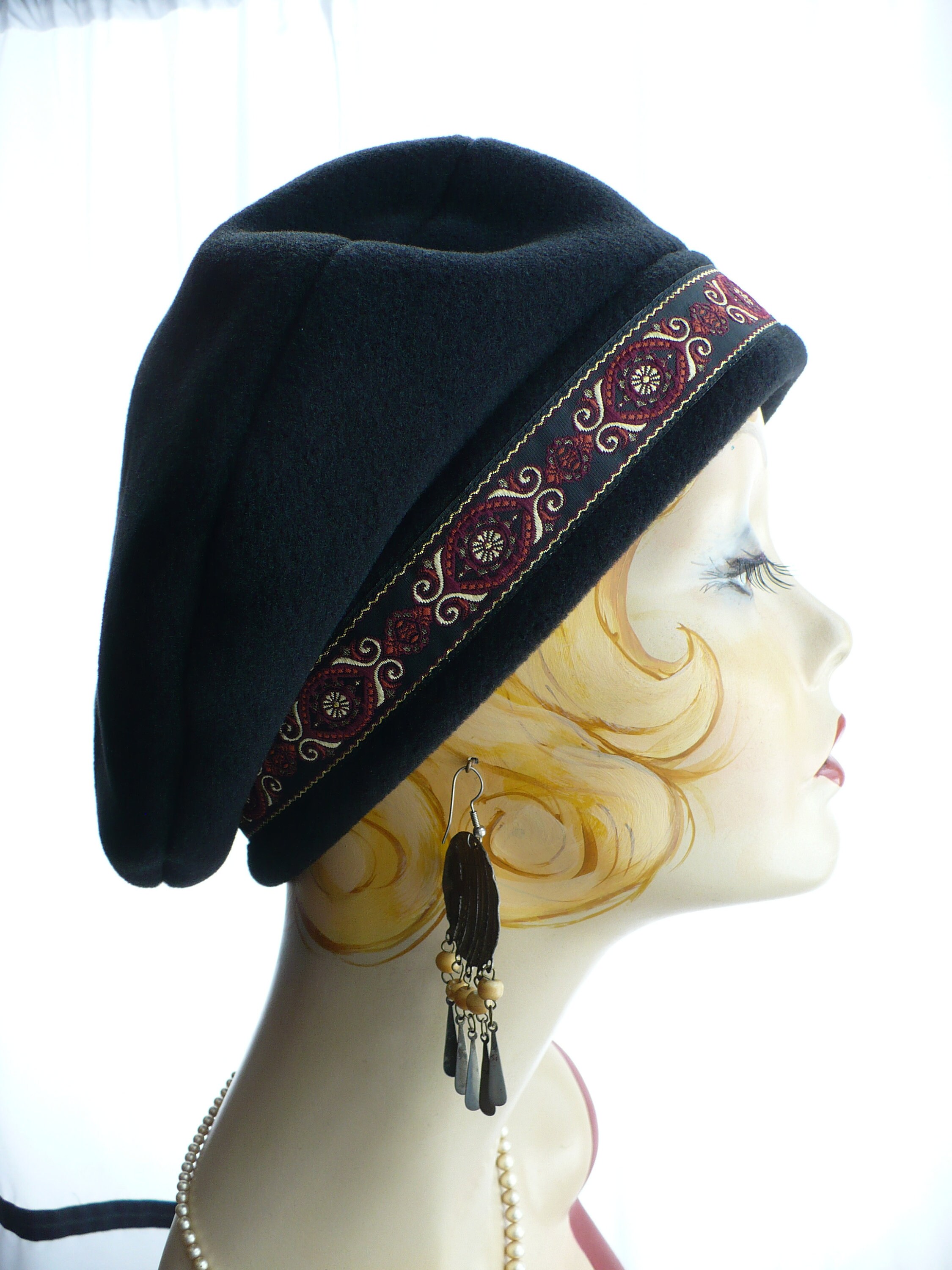 Black Beret With Old World Third Eye Trim Mens Womans | Etsy