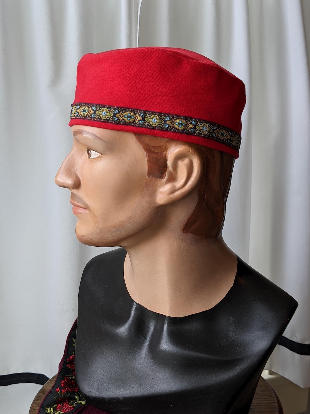 Cherry Red Cotton Kufi Fez Cap With Renaissance Trim - Etsy