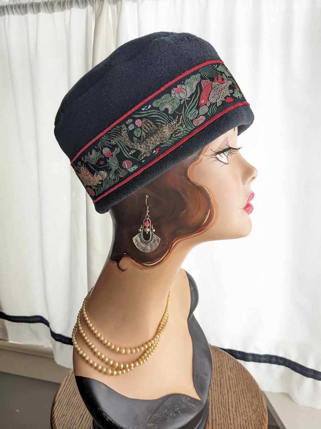 Black Fez Cap With Wide Metalic Fish Trim - Etsy