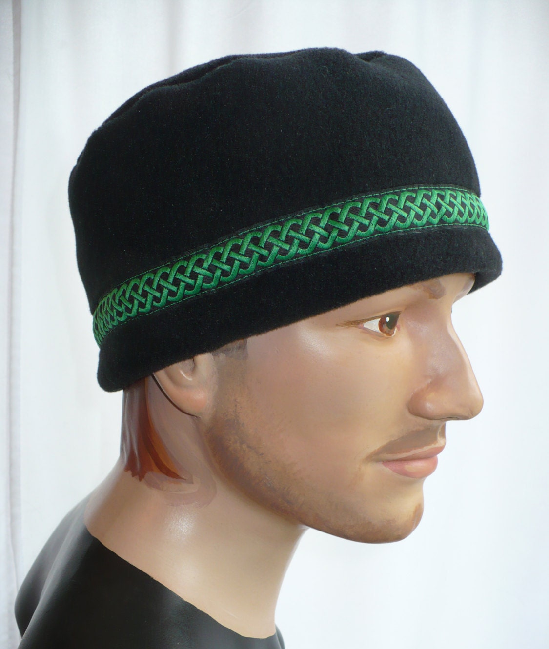 Black Polar Fleece Fez Cap with Celtic knot Trim | Etsy