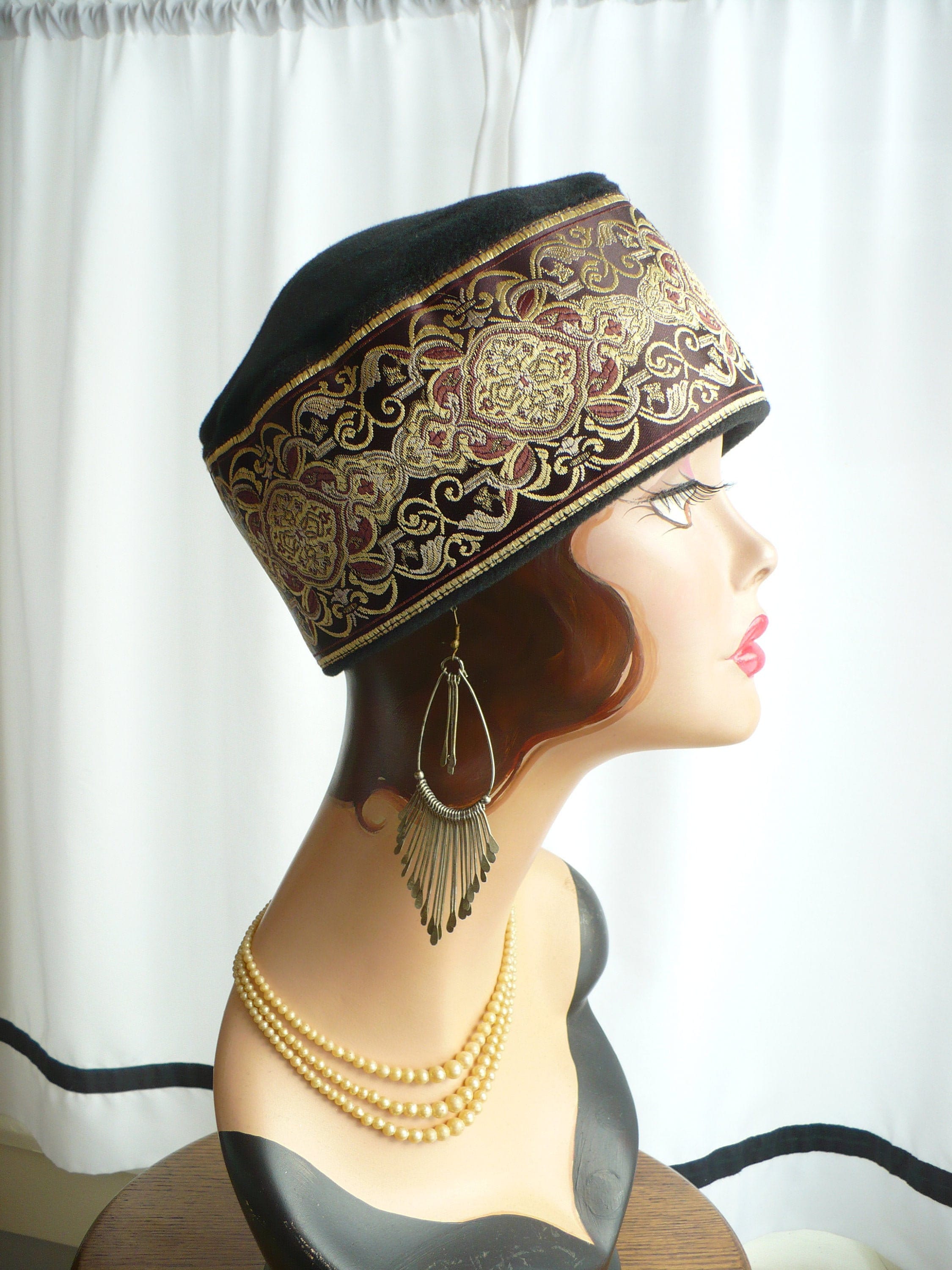 Black Polar Fleece Fez Cap With 3 1/2 Inch Brocade Trim - Etsy