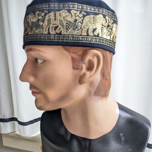 Men's Black Cotton Kufi/fez, Drumming Cap With Wide Elephant Trim ...