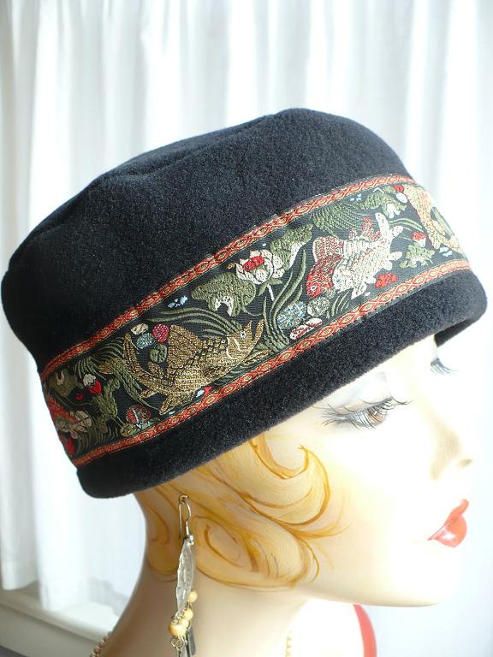 Black Fez Cap With Wide Metalic Fish Trim - Etsy