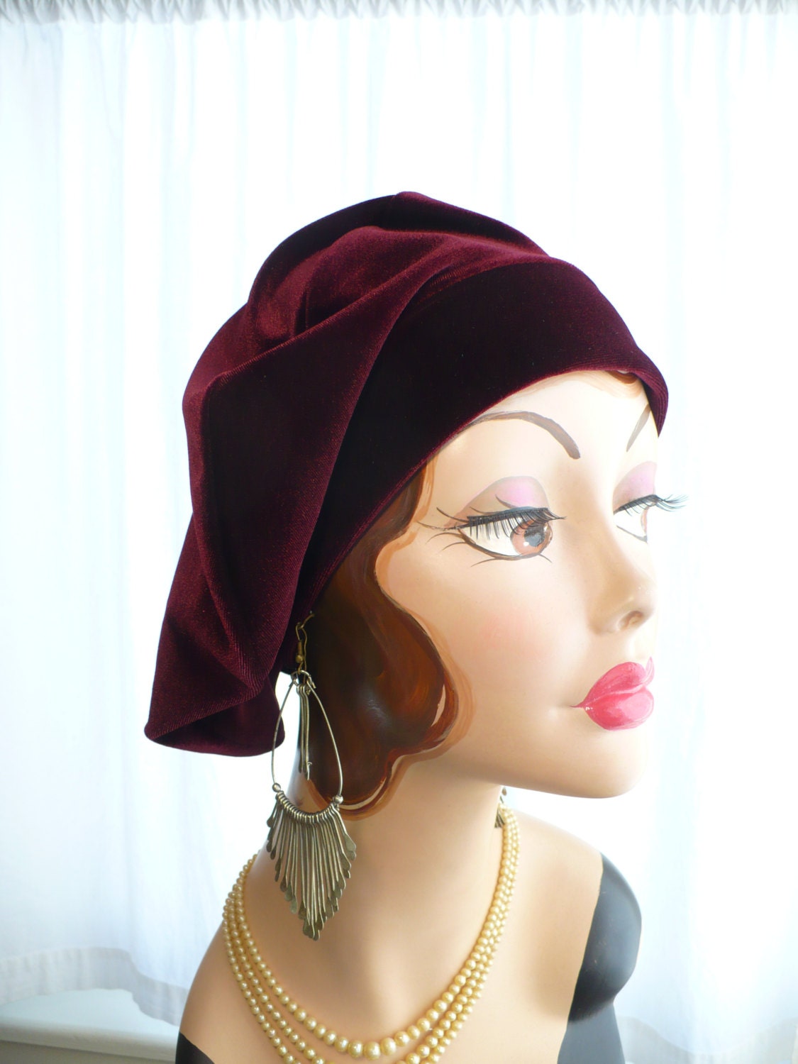 Oversize Maroon Velvet Beret | Etsy