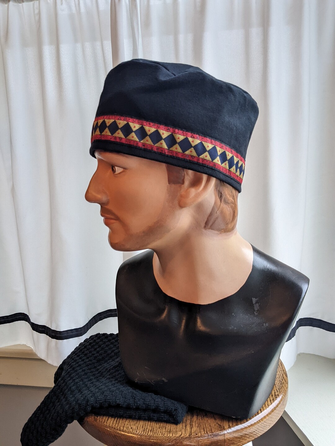 Black Cotton Jersey Fez Cap With Renaisance Style Trim - Etsy