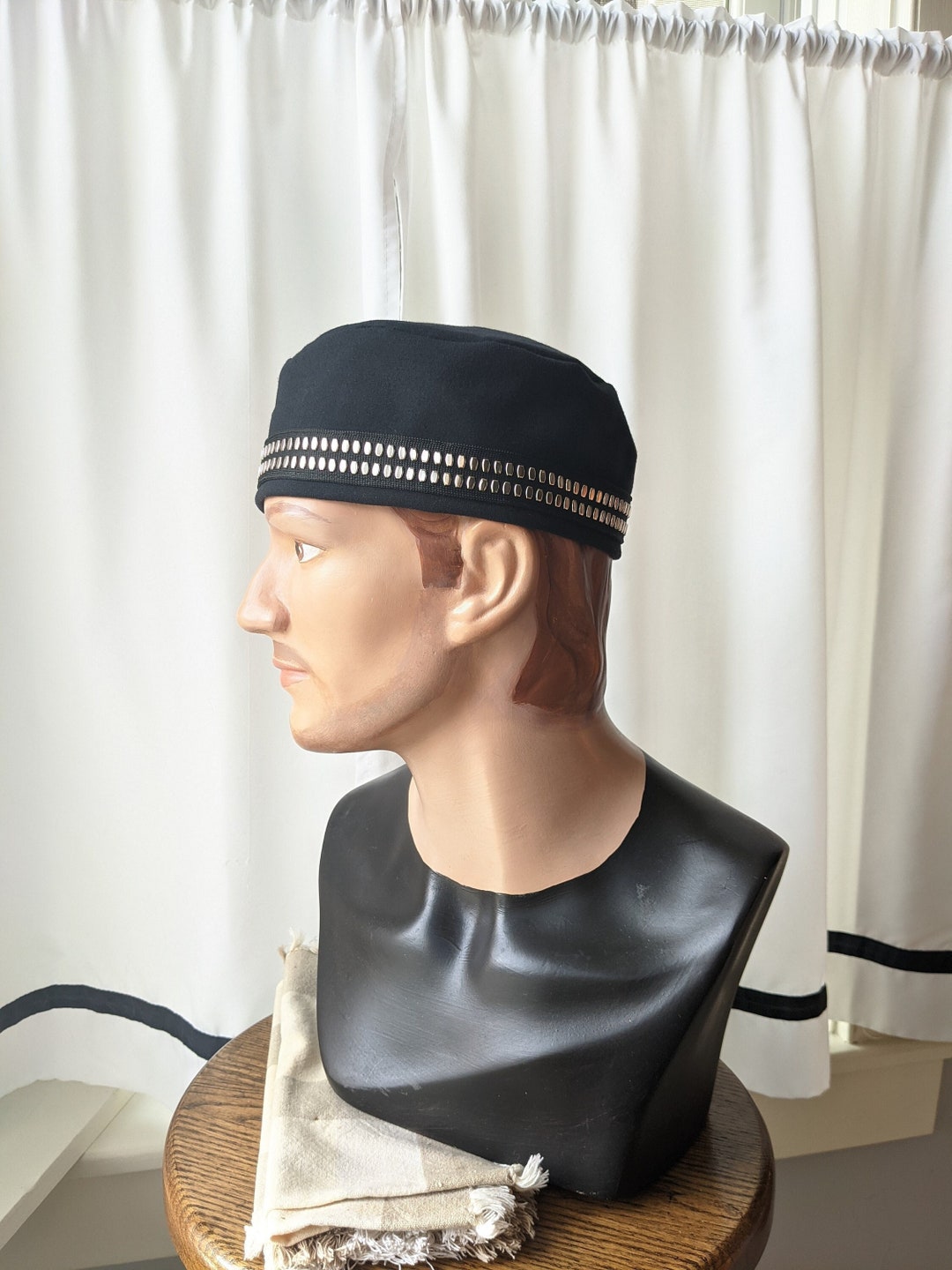 Black Metal Studded Cotton Kufi Fez Cap, Tubetieka, Kazakhi, Drumming ...