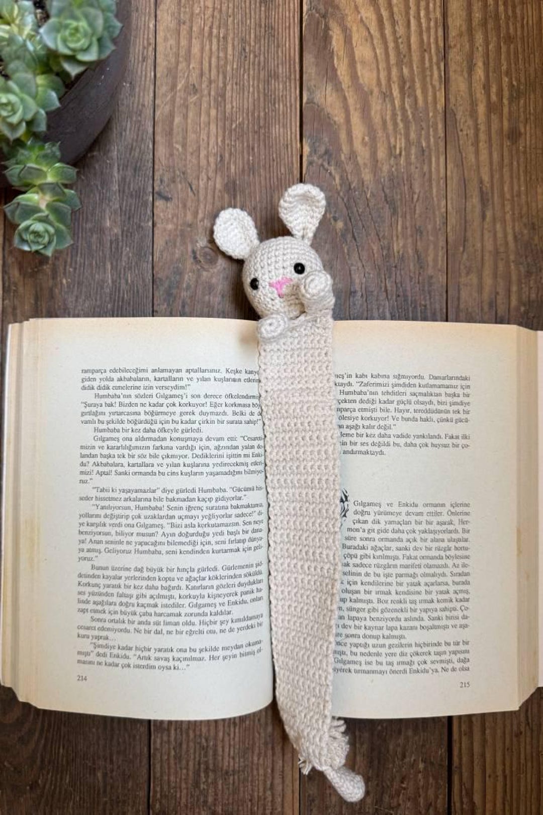 Set of 2 Crochet Bunny Bookmarks, Handmade Amigurumi Rabbit Page Marker ...