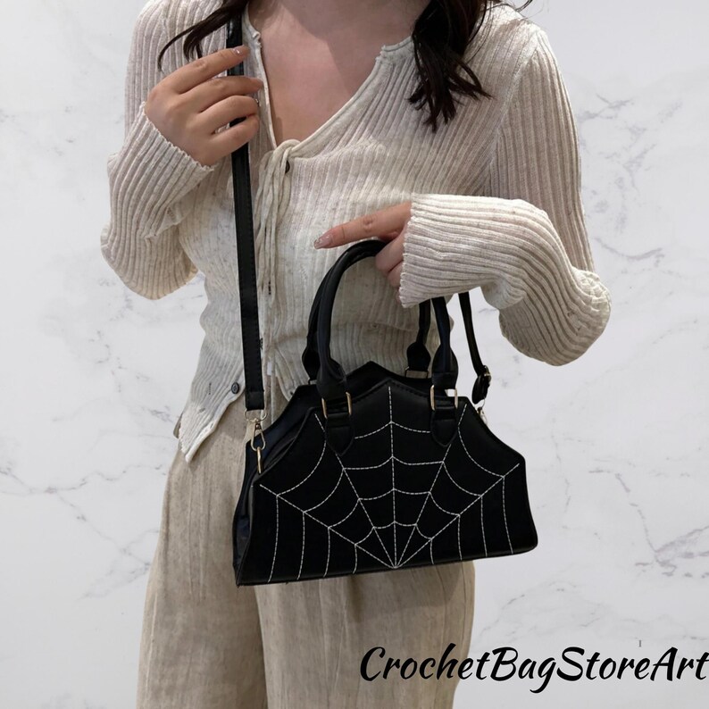 Spider Web Handbag – Gothic Halloween Tote Bag, Spiderweb Shoulder ...