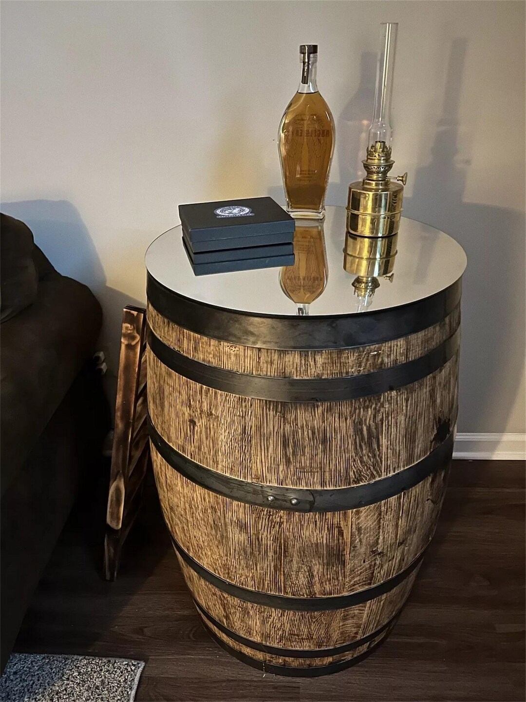 Infinity Whiskey Barrel Table – Handcrafted With Custom Lights, Rustic ...