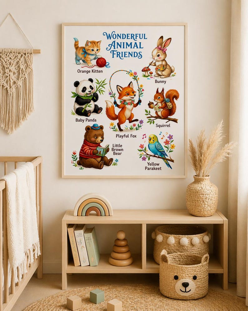 Wonderful Animal Friends Printable, Kids Animal Wall Art, Woodland ...