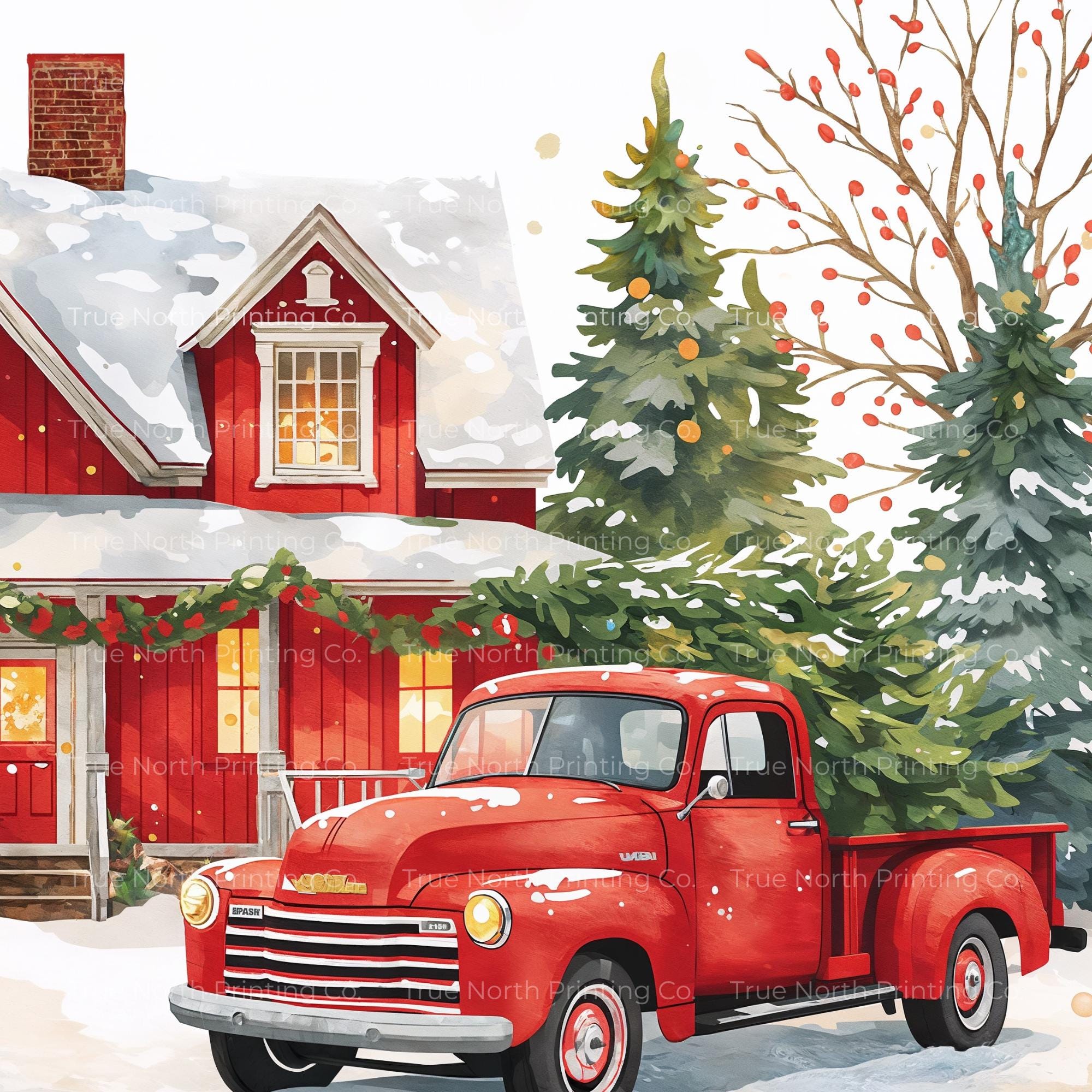 6 Watercolor Christmas Winter Clipart Bundle | Snowy Farmhouse Red ...
