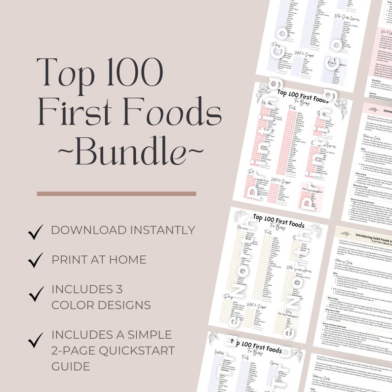 Baby First Foods Chart Digital Download Print | Printable 100 Starter ...