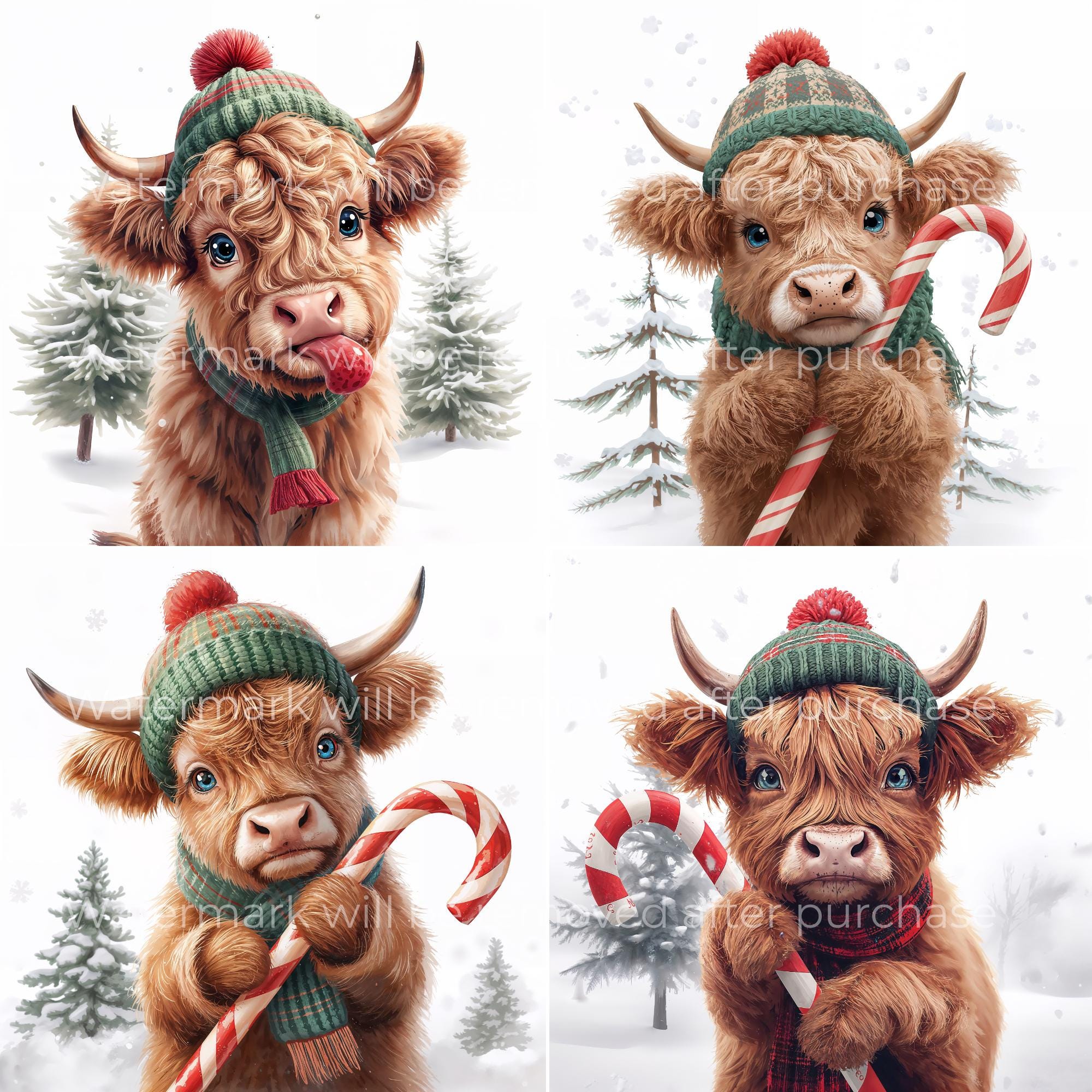 Highland Cow Clipart Bundle – Winter Christmas Calf PNG (digital ...