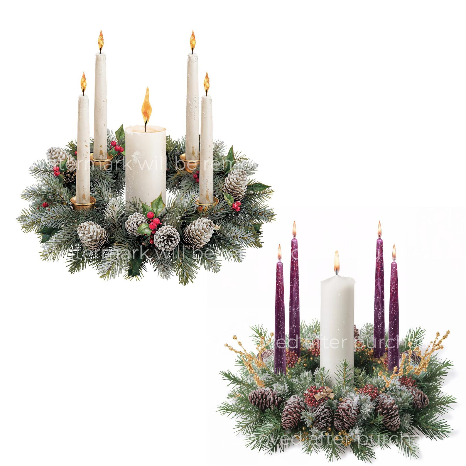 25 Advent Wreath Clipart JPG Bundle | Advent Crown Purple Pink Candle ...