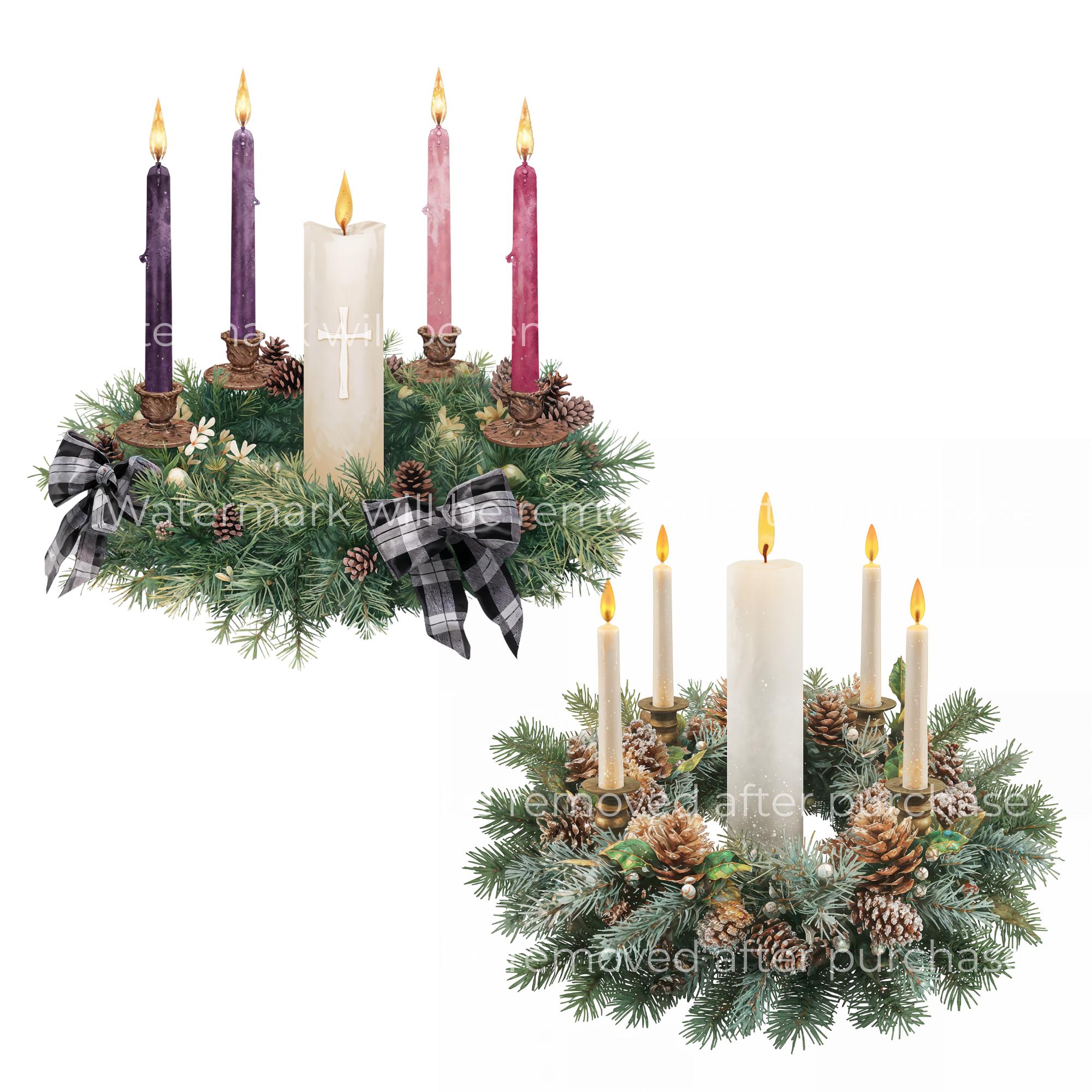 25 Advent Wreath Clipart JPG Bundle | Advent Crown Purple Pink Candle ...