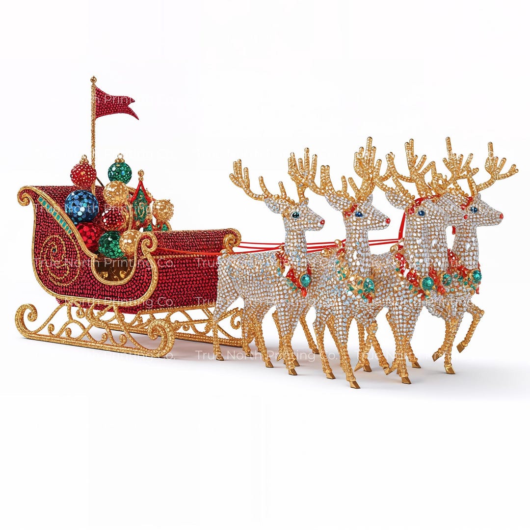 6 Christmas Santa Sleigh Clipart Set - High Res Rhinestone & Gemstone ...