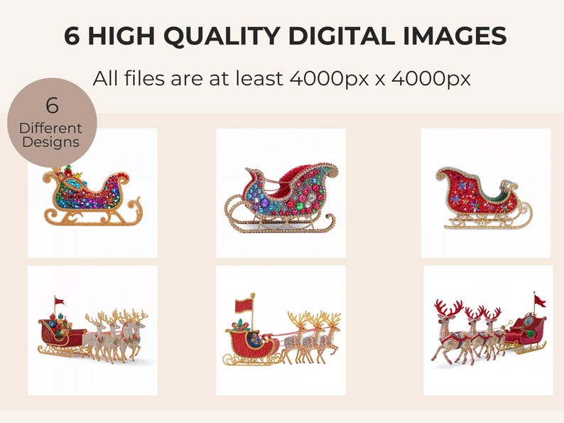 6 Christmas Santa Sleigh Clipart Set - High Res Rhinestone & Gemstone ...