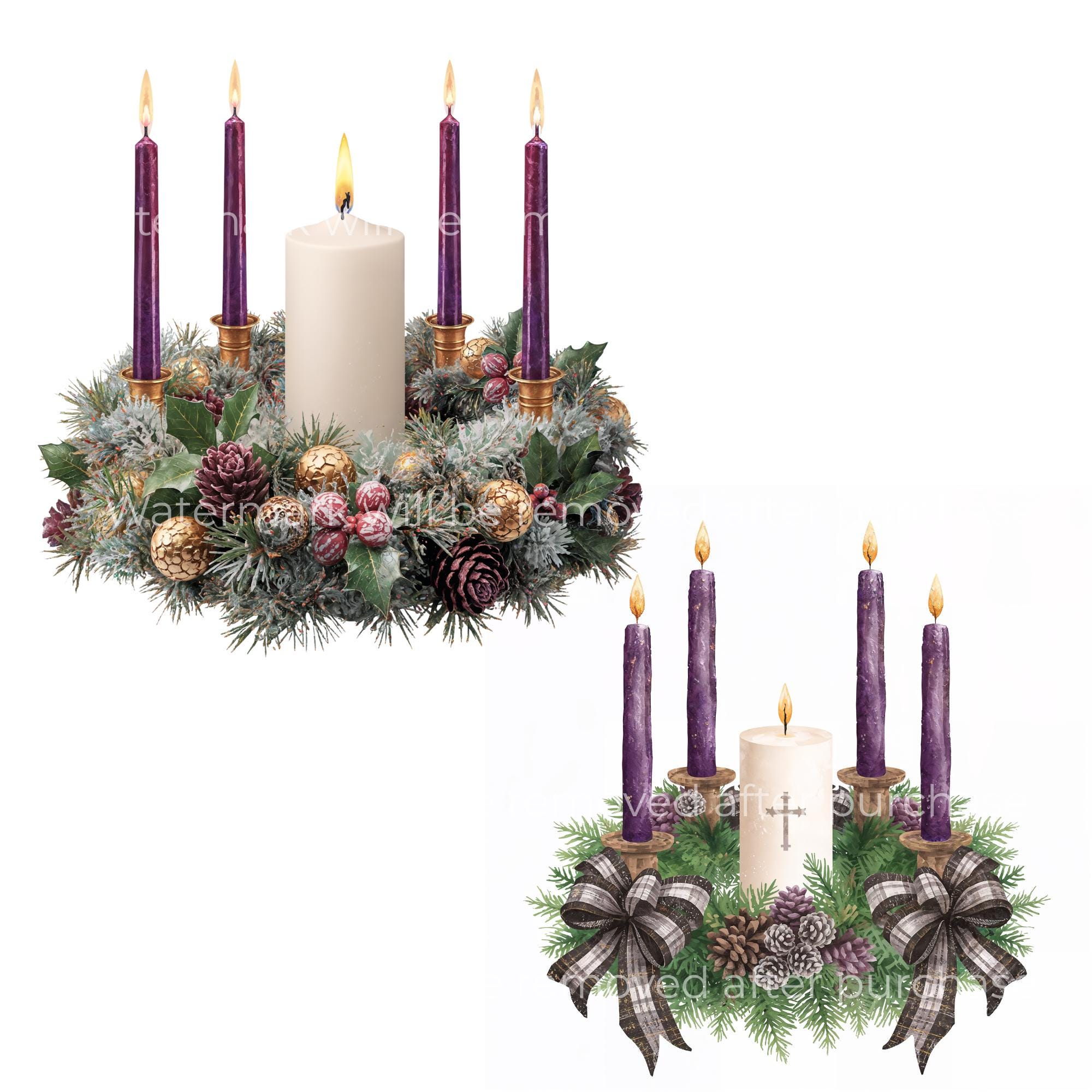 25 Advent Wreath Clipart JPG Bundle | Advent Crown Purple Pink Candle ...