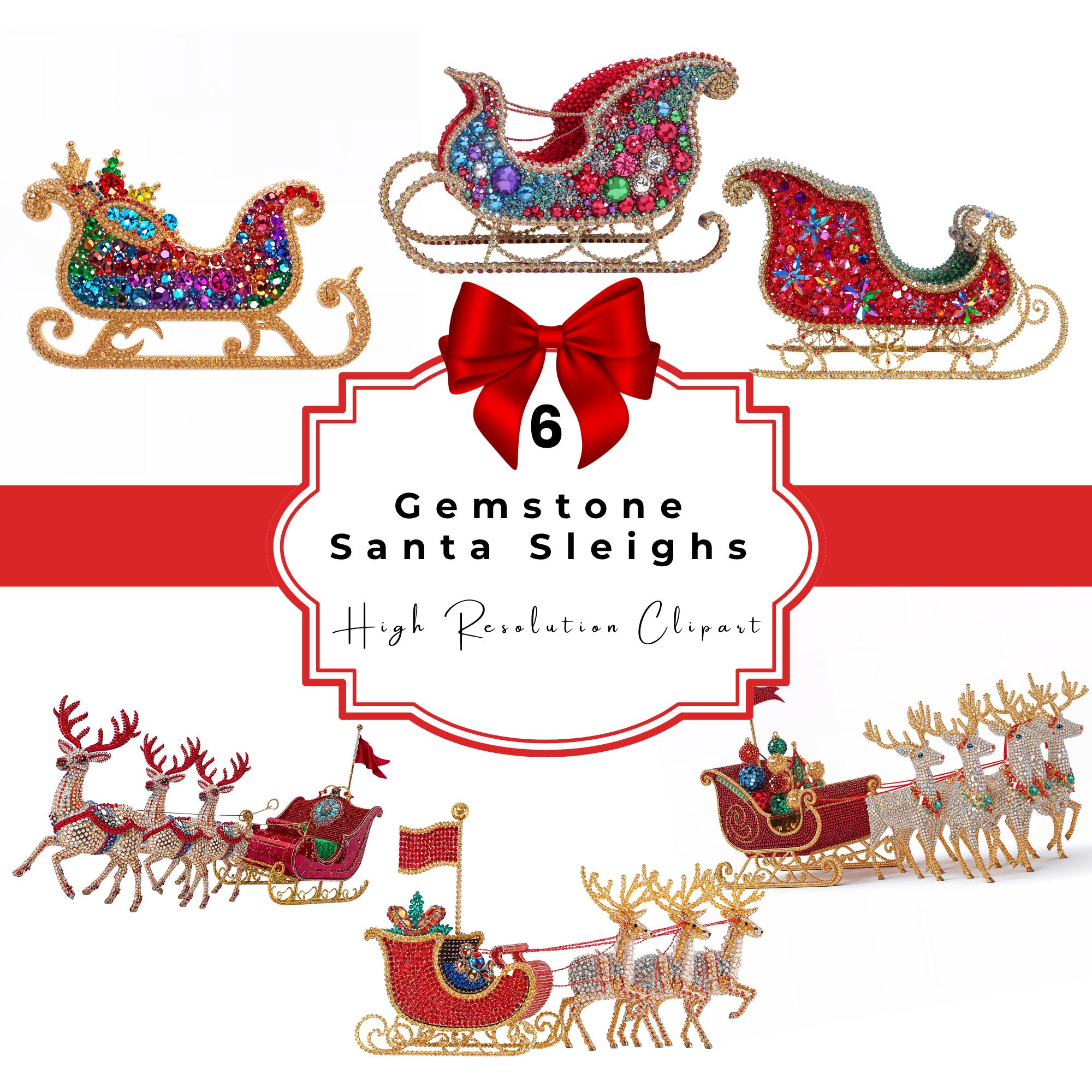 6 Christmas Santa Sleigh Clipart Set - High Res Rhinestone & Gemstone ...