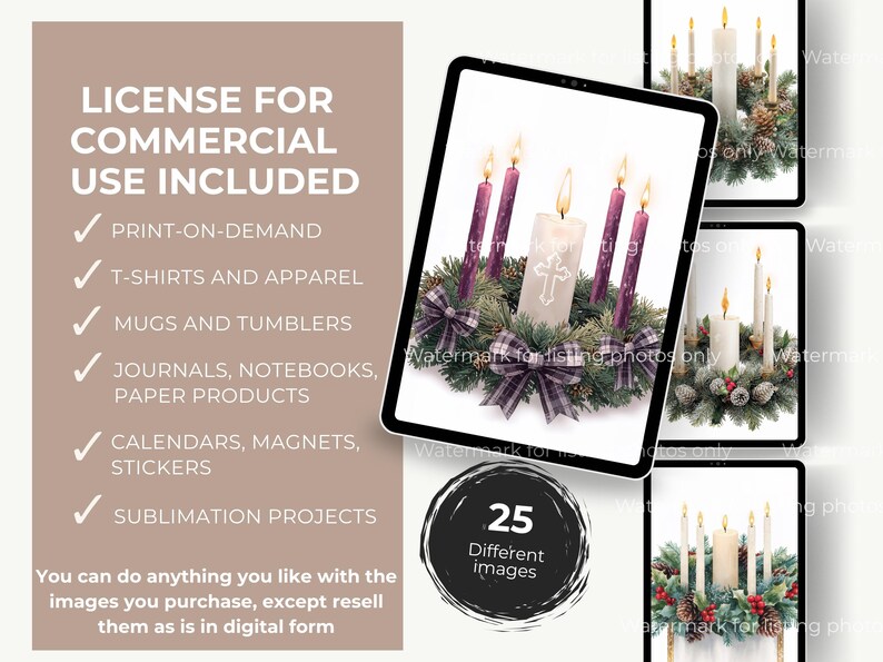 25 Advent Wreath Clipart JPG Bundle | Advent Crown Purple Pink Candle ...