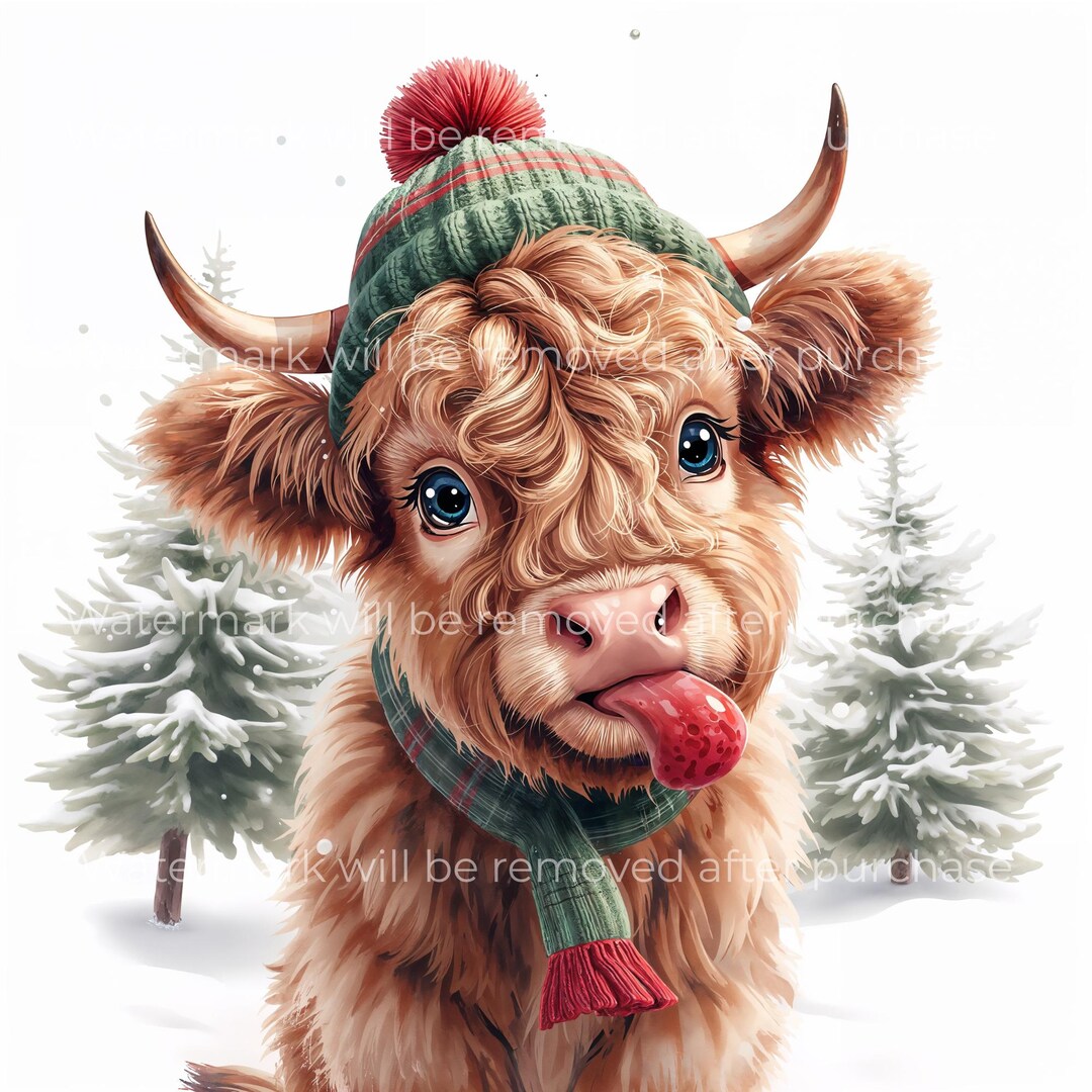 Highland Cow Clipart Bundle – Winter Christmas Calf PNG (digital ...