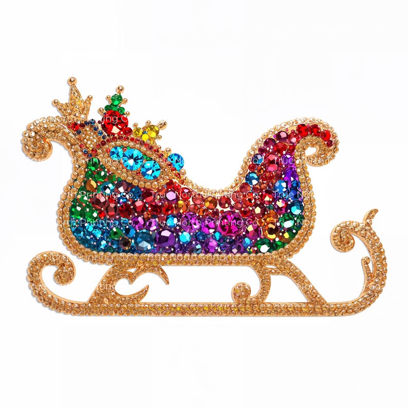 6 Christmas Santa Sleigh Clipart Set - High Res Rhinestone & Gemstone ...