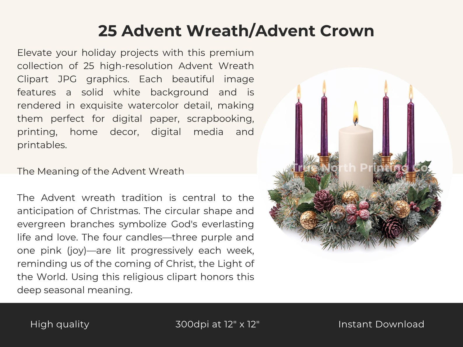 25 Advent Wreath Clipart JPG Bundle | Advent Crown Purple Pink Candle ...