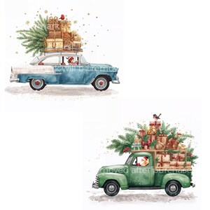 27 Vintage Christmas Car Clipart Bundle | Watercolor Chevy, Fiat ...