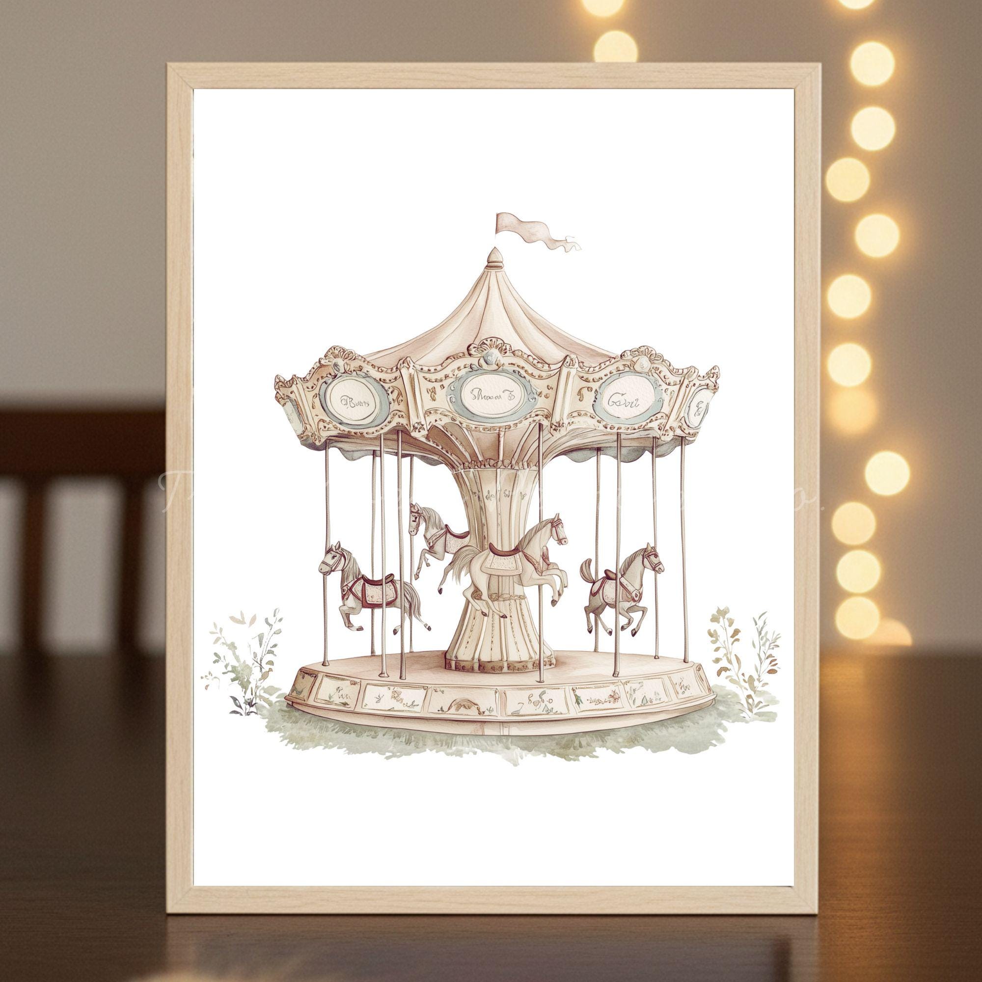 Vintage Carousel Horse Nursery Print | Watercolor Whimsical Art ...